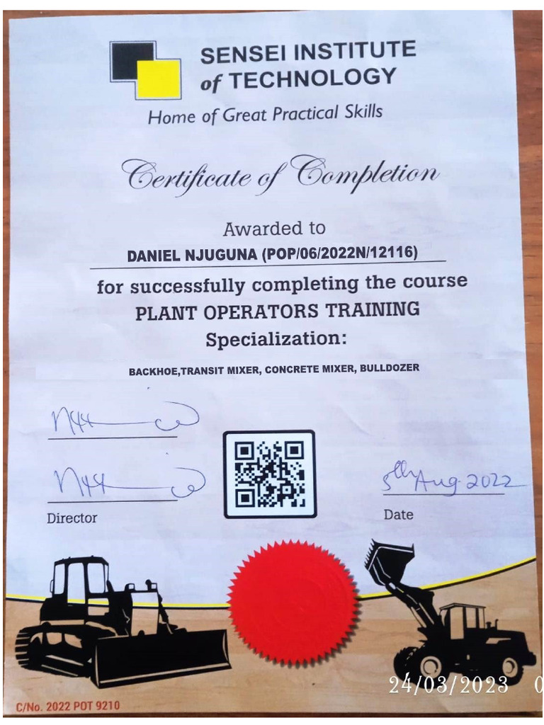 Sensei Institute of Technology - Daniel Njuguna - Certificate | PDF