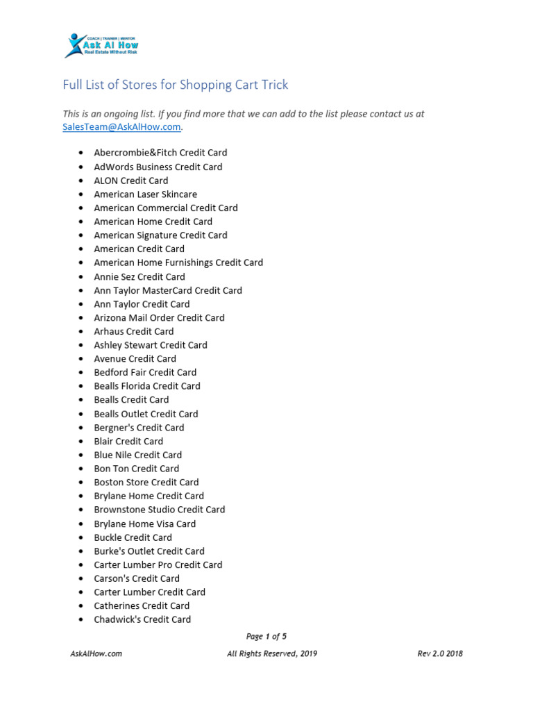 Shopping Cart Trick Store List | PDF | Credit Card | Master Card