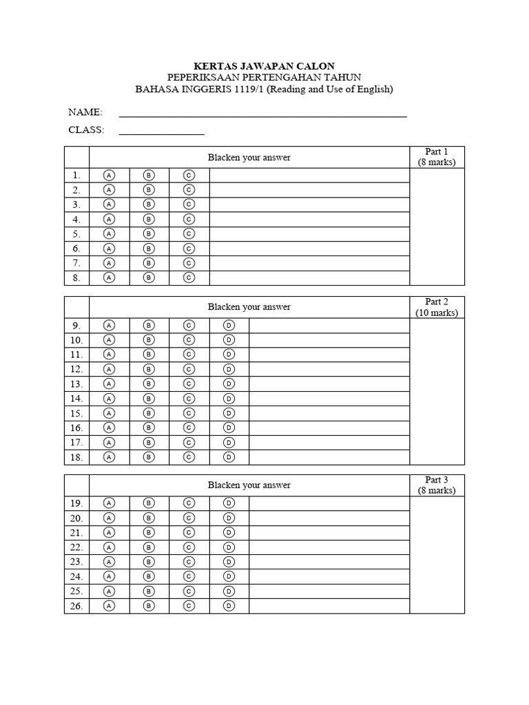 English 1119:1 Answer Sheet | PDF
