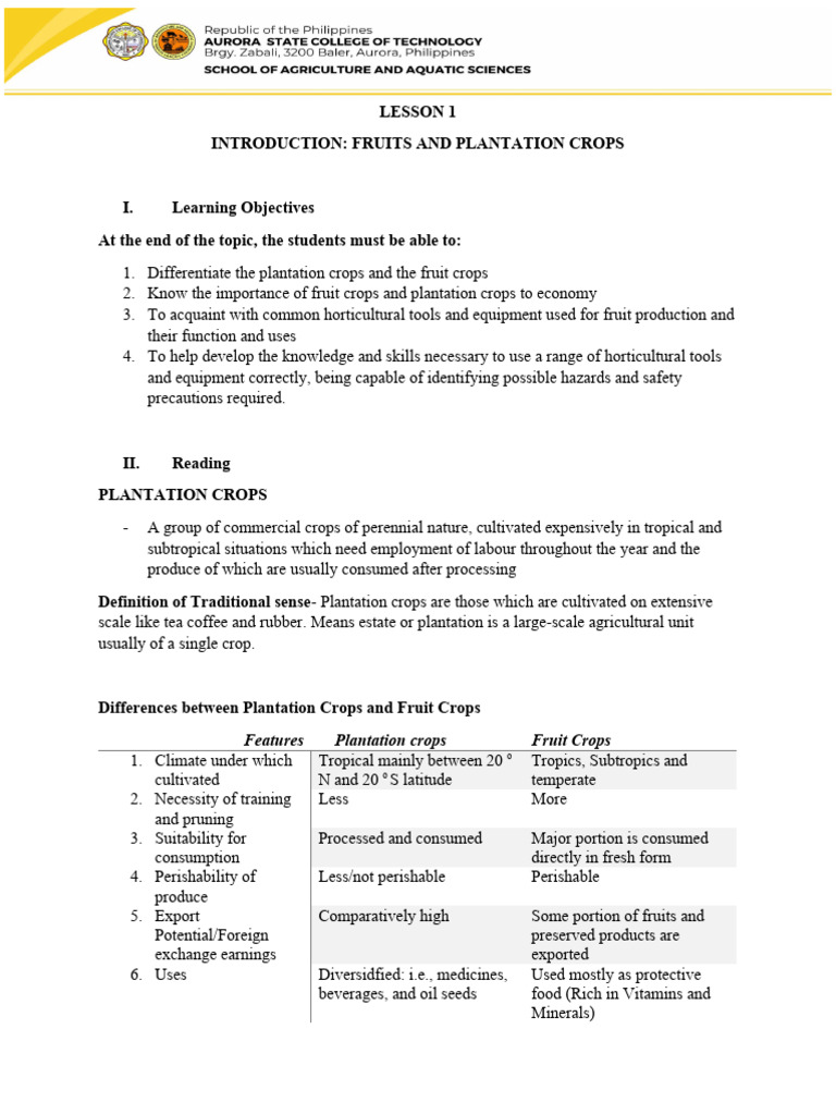 LESSON 1 Fruit and Plantation | PDF | Plantation | Cash Crop