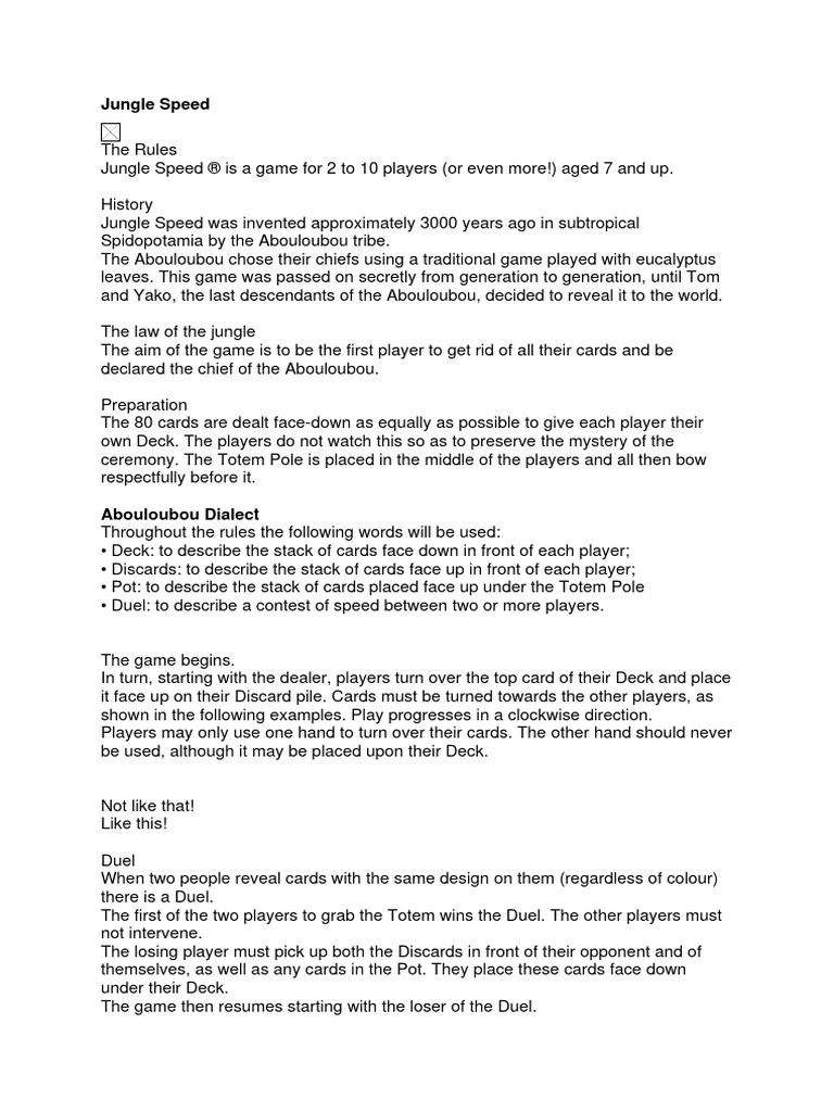 Jungle Speed Rules EN | PDF | Gaming | Games Of Mental Skill