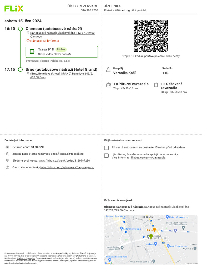 Ticket Olomouc Brno 3169987250 | PDF