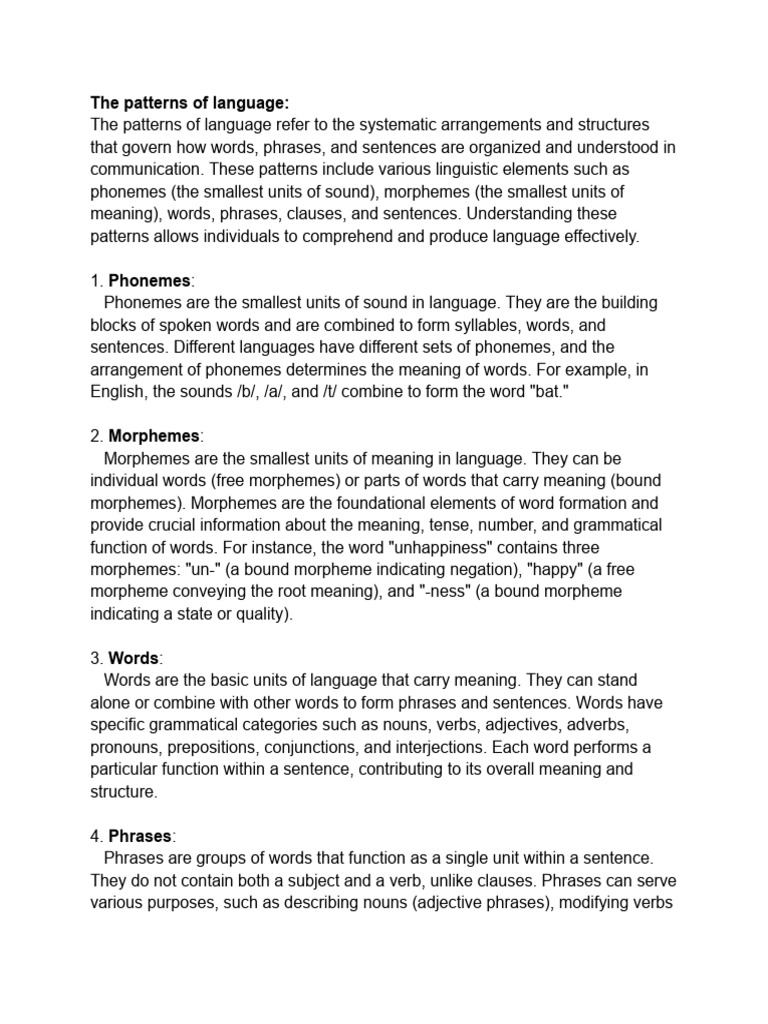 Unit 4 The Patterns of Language | PDF | Word | Verb