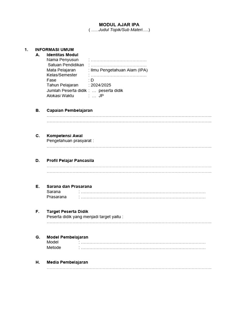 Template Modul Ajar IPA 2024-1 | PDF
