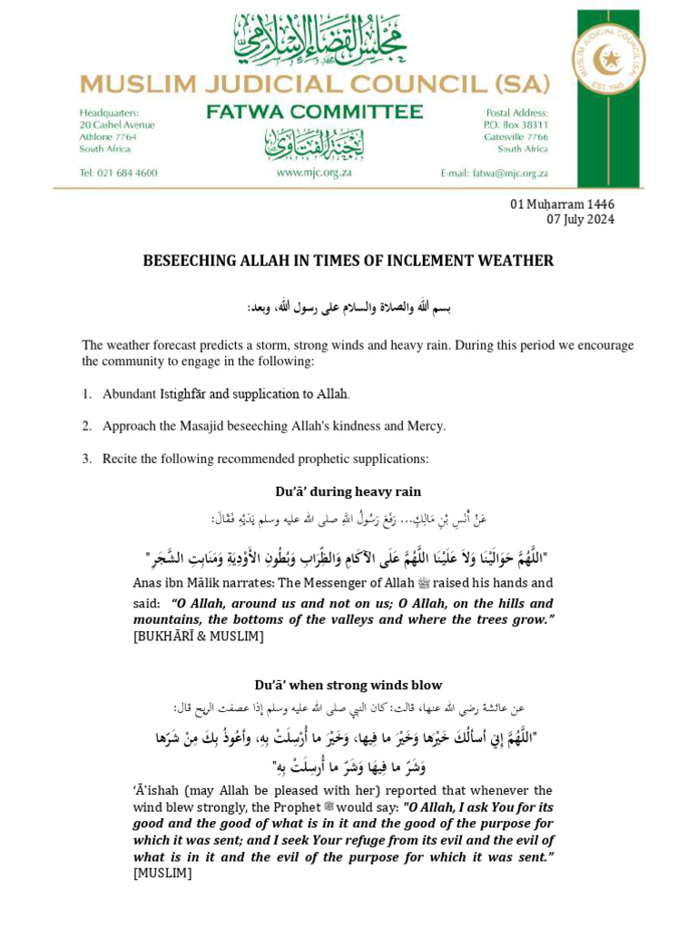 Beseeching Allah During Inclement Weather | PDF | Abrahamic Religions