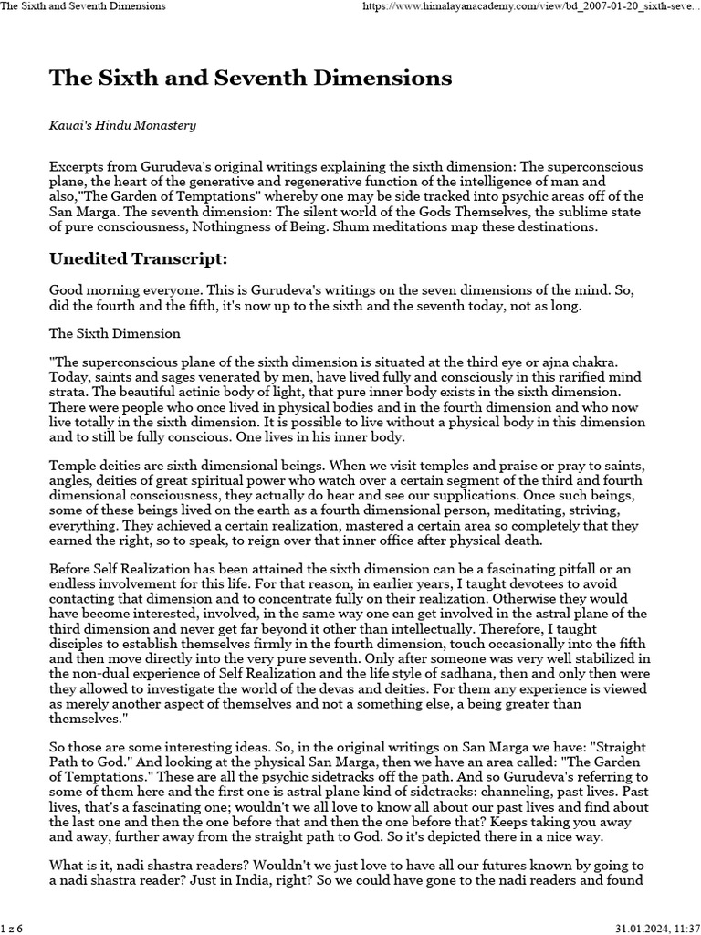 Talks - The Sixth and Seventh Dimensions | PDF | Experience | Awareness