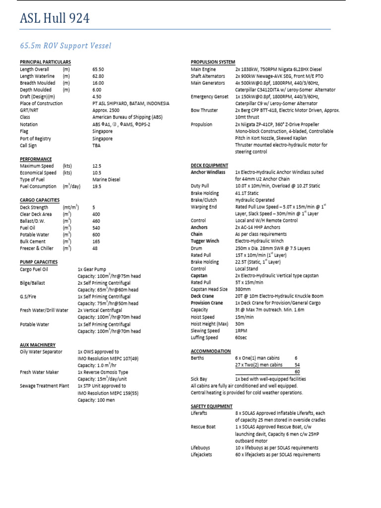 ASL HARMONY - H924 Specification - Sheet With GA - 65.5m ROV & OSV Rev ...