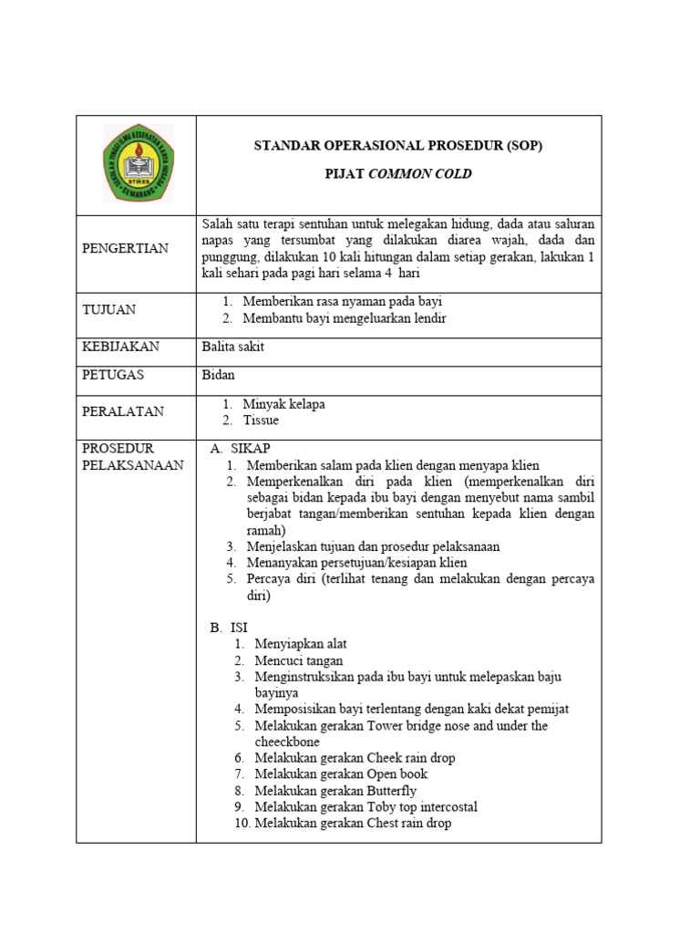 Sop Pijat Common Cold Dan Aromaterapi Minyak Kayu Putih | PDF