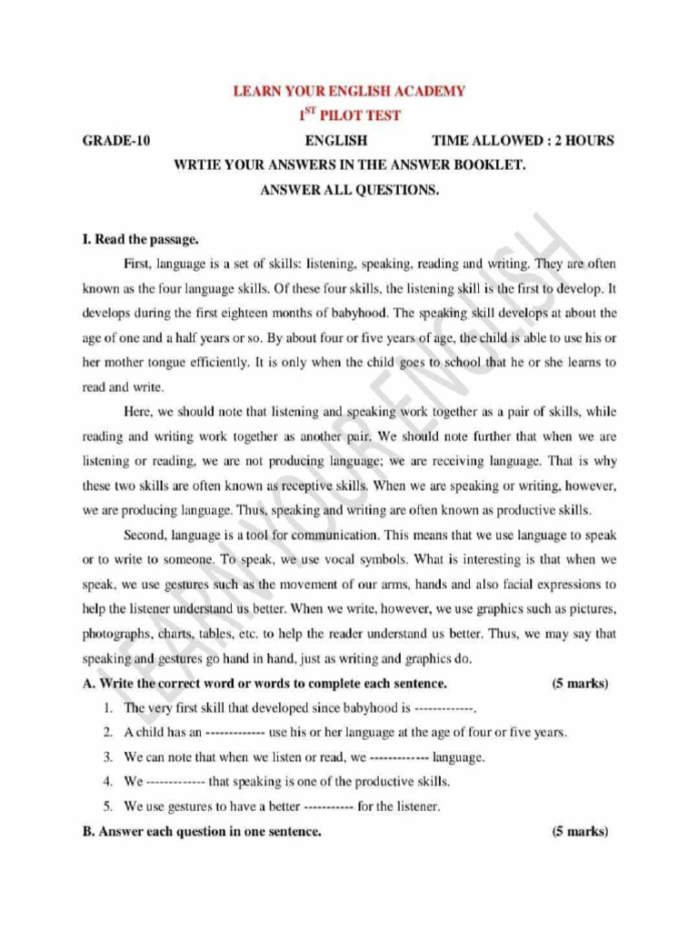 G10 Eng TEst | PDF