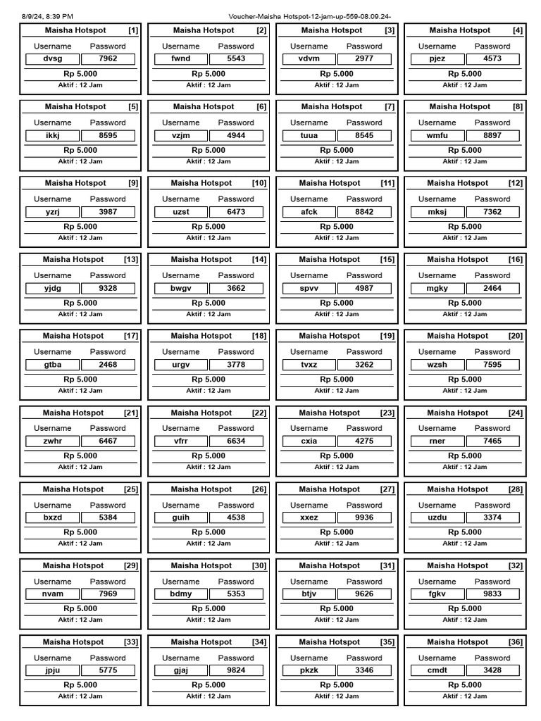 Voucher Maisha Hotspot 12 Jam Up 559 08.09.24 | PDF | Software Design | Security Technology