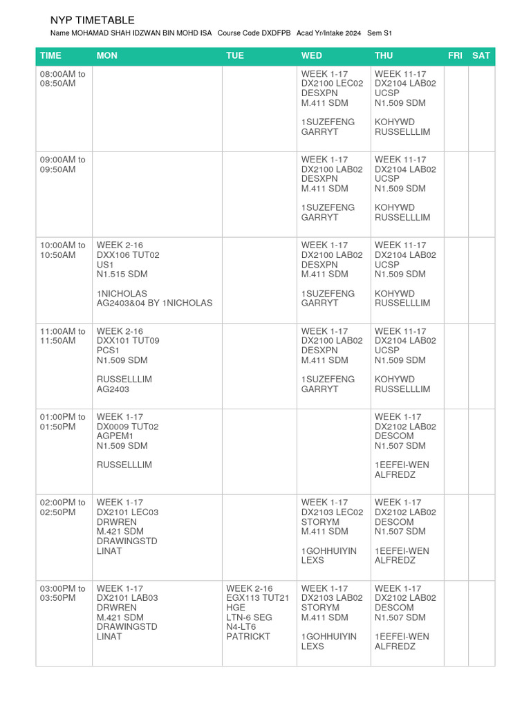 NYP Course Timetable 2024 | PDF | Science & Mathematics