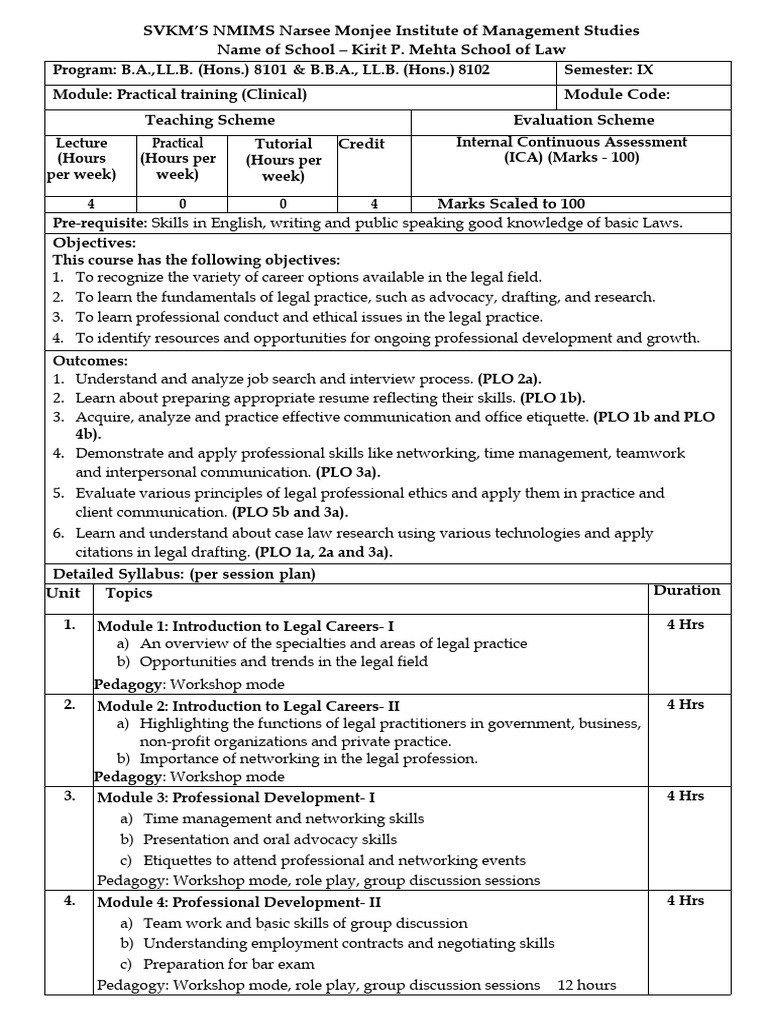 Course Outlines_Sem IX_Clinical paper Practical Training revised | PDF ...