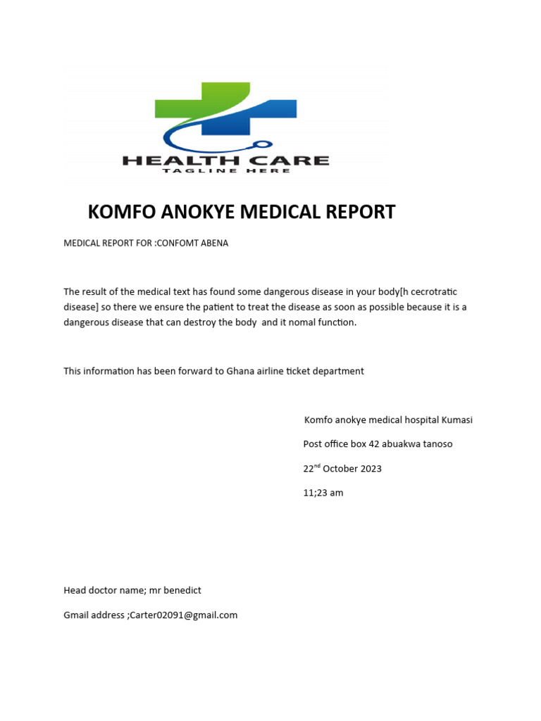 Komfo Anokye Medical Report | PDF