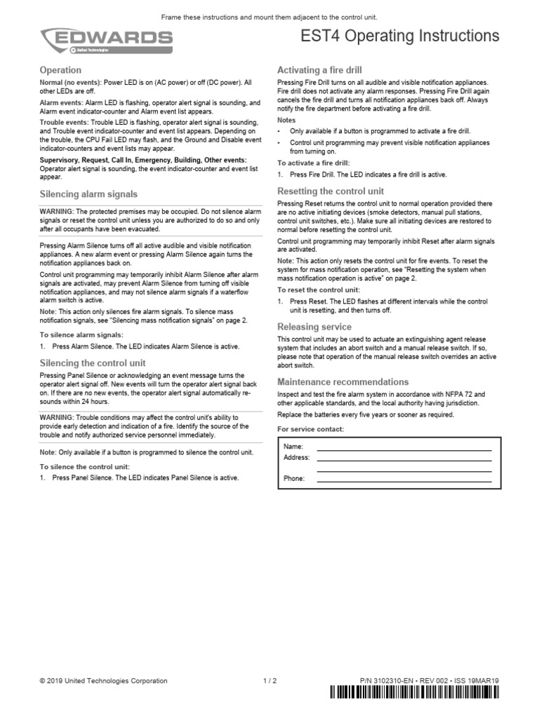 EST4 Fire Alarm Operating Guide | PDF | Equipment