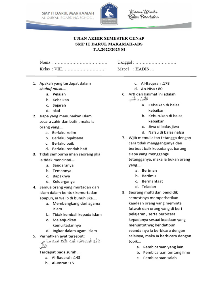Format Soal Uas SMP It Genap 2022-2023 | PDF