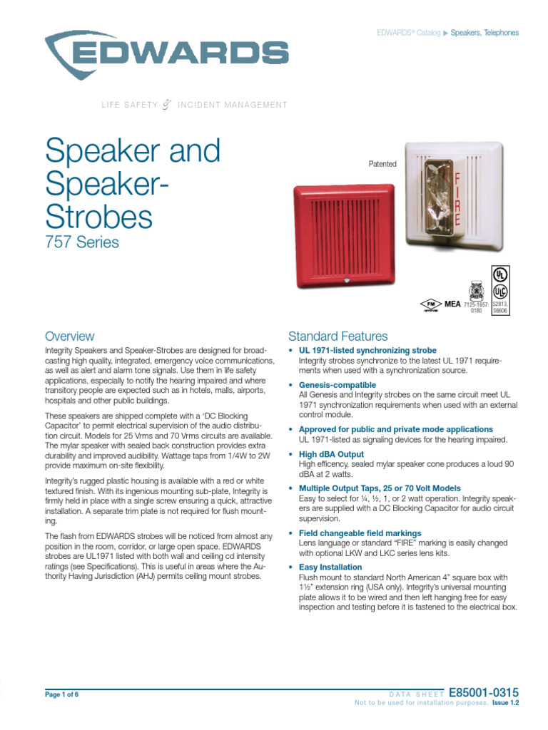 E85001-0315 - Integrity Speaker and Speaker-Strobe | PDF | Loudspeaker ...