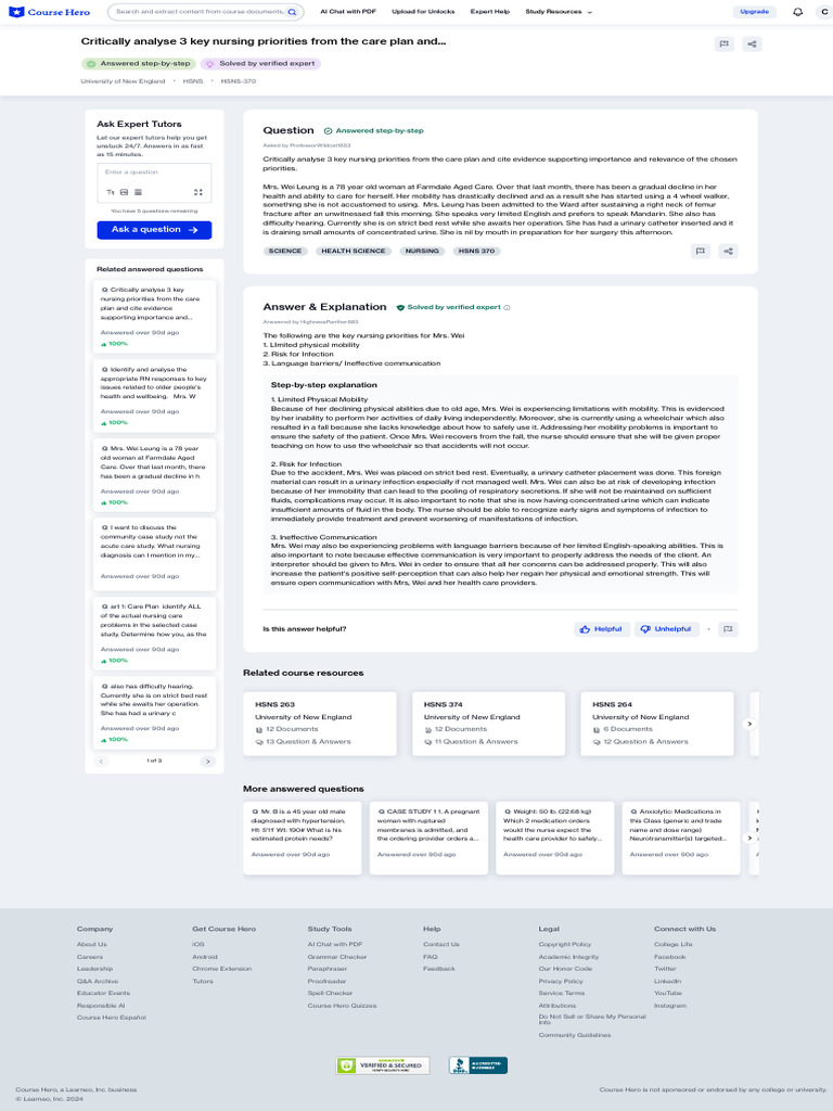 Critically Analyse 3 Key Nursing Priorities From The Care Plan And ...