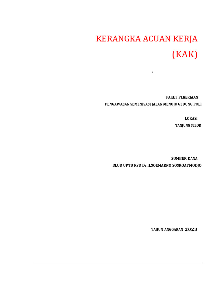 Kak Pws. Semenisasi Rsud | PDF | Teknologi & Rekayasa