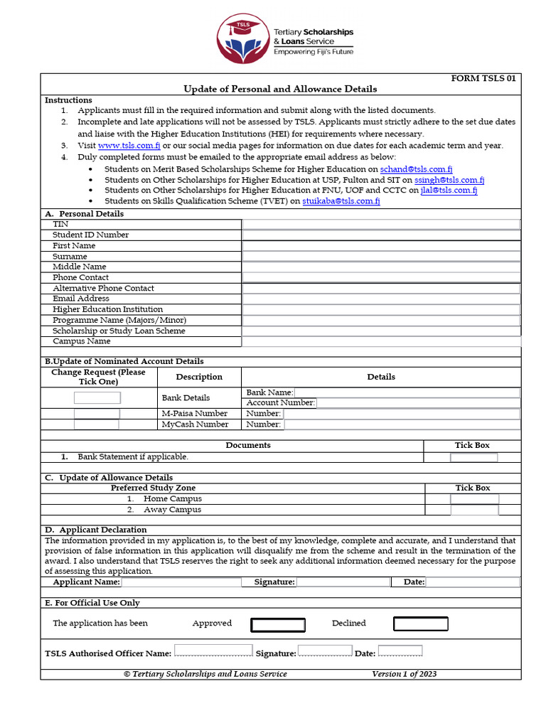 Form TSLS 01 Update of Personal and Allowance Details | PDF