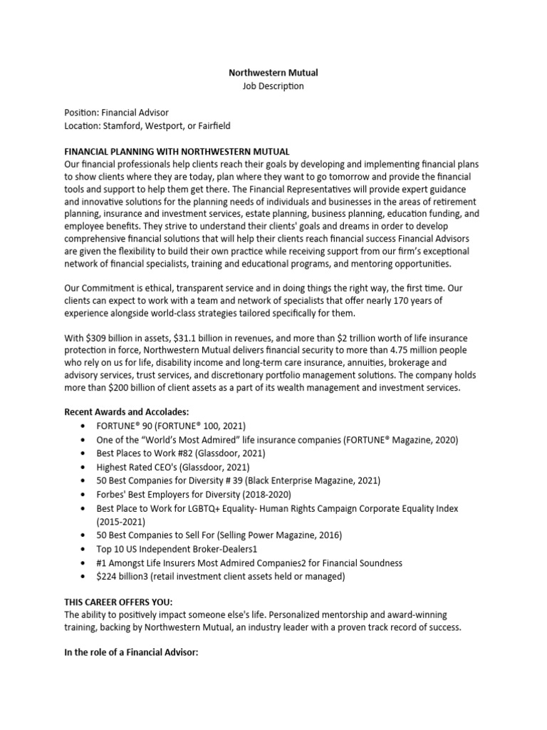 Financial Advisor Job Description! | PDF | Insurance | Investment ...