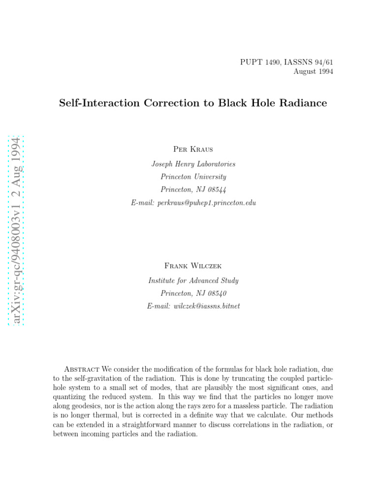 Self-Interaction Correction To Black Hole Radiance | PDF | Black Hole | Hamiltonian Mechanics
