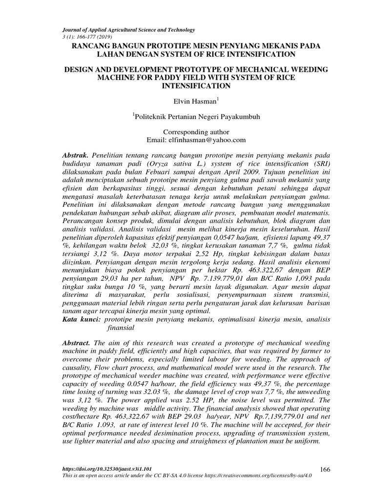 Prototipe Mesin Penyiang Mekanis SRI | PDF