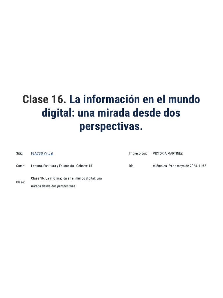 Clase 16. La Información en El Mundo Digital - Una Mirada Desde Dos ...