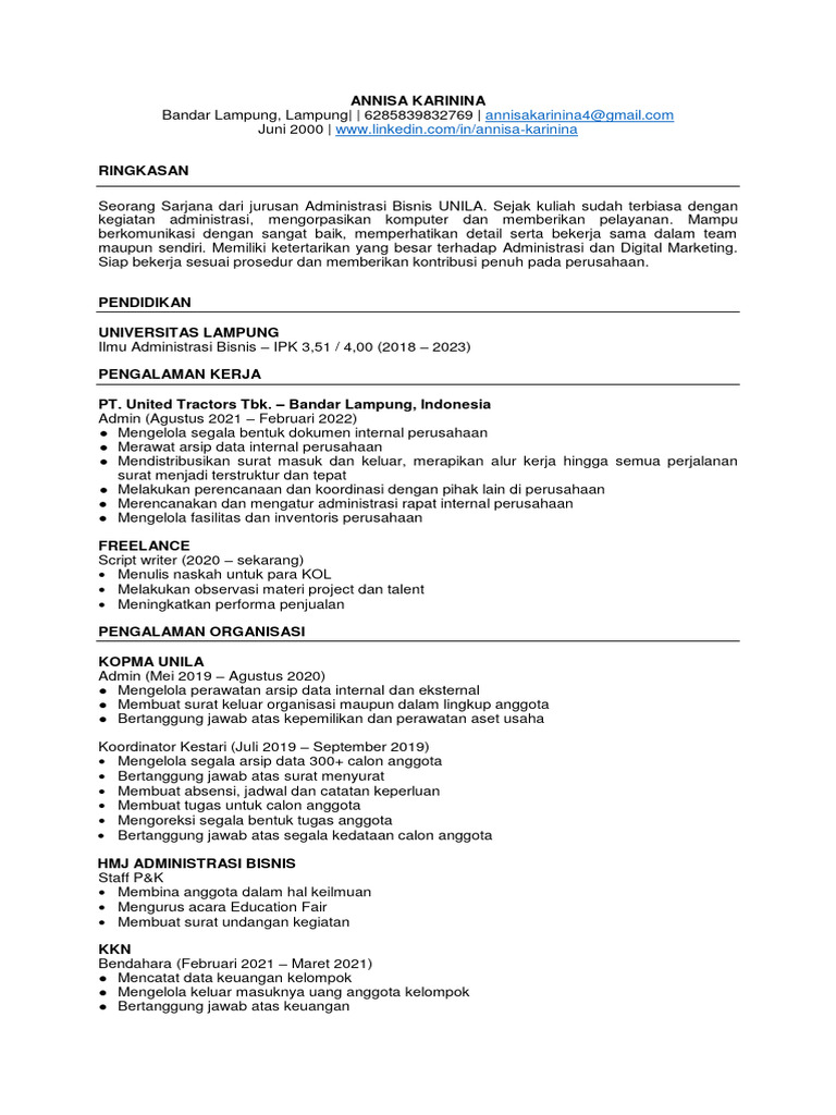 CV - Annisa Karinina | PDF