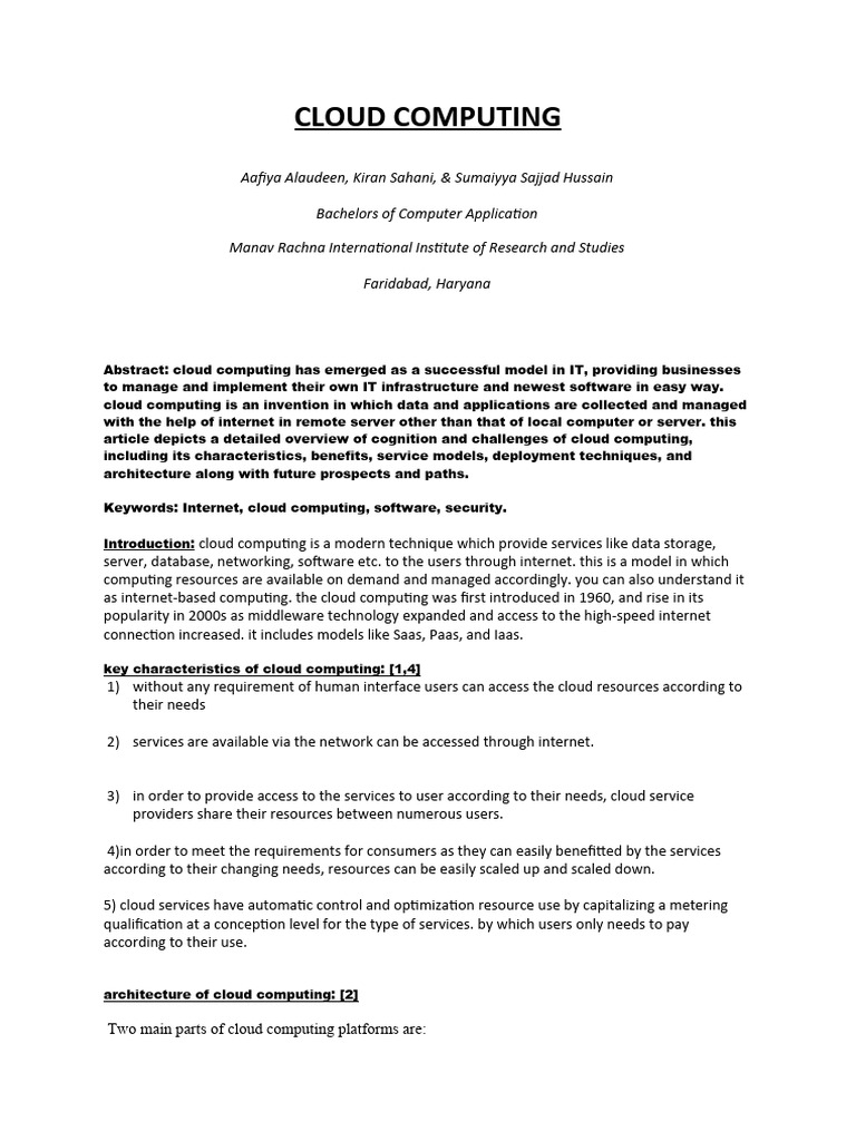 CLOUD COMPUTING, Final Project, Group 2 (Aafiya, Kiran, Sumaiyya) | PDF | Cloud Computing ...