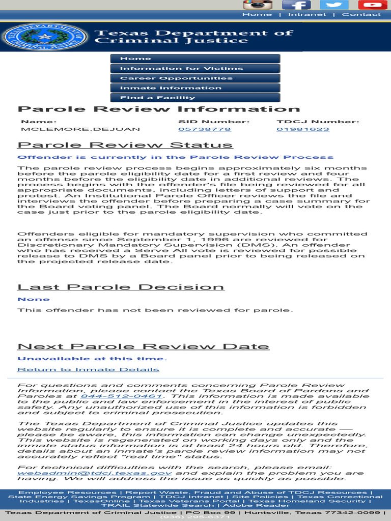TDCJ Parole Review Process Overview | PDF | Parole | Crimes