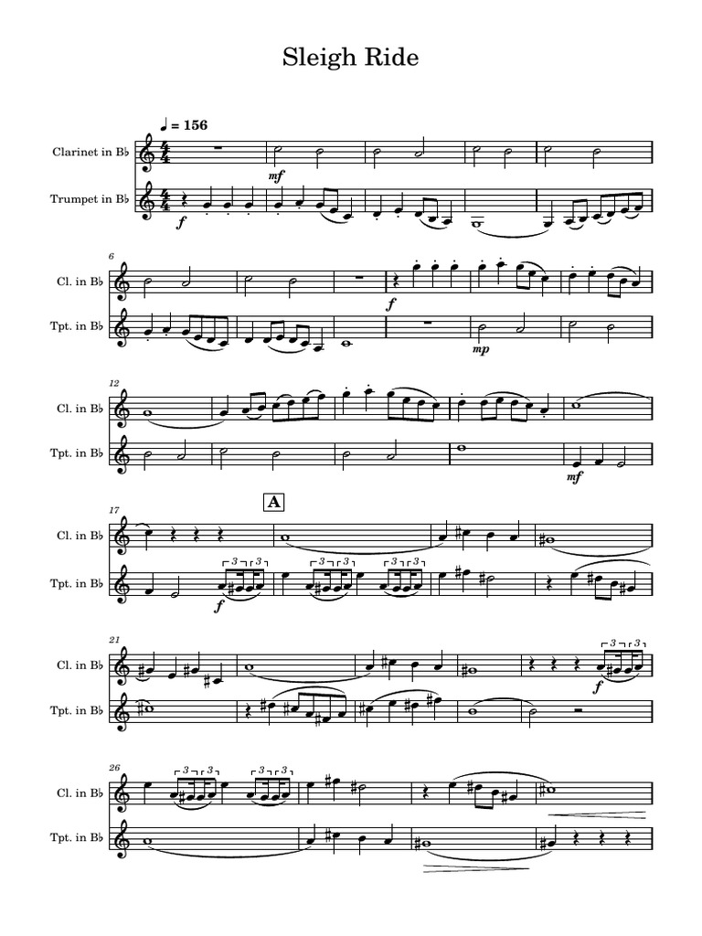 Sleigh Ride Duet (Trumpet & Clarinet) | PDF | Pitch (Music)