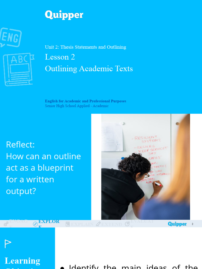 EAP11 12 Unit 2 Lesson 2 Outlining Academic Texts 1 | PDF | Mentorship | Learning