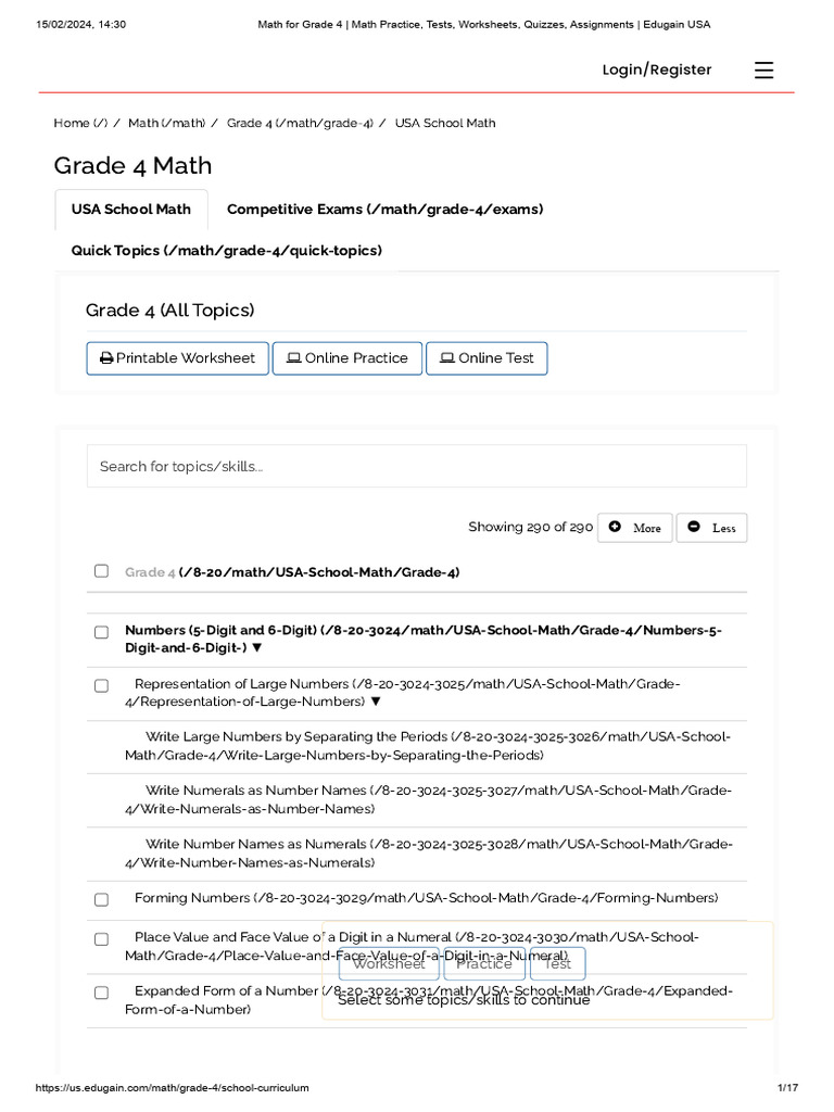 Math For Grade 4 - Math Practice, Tests, Worksheets, Quizzes ...