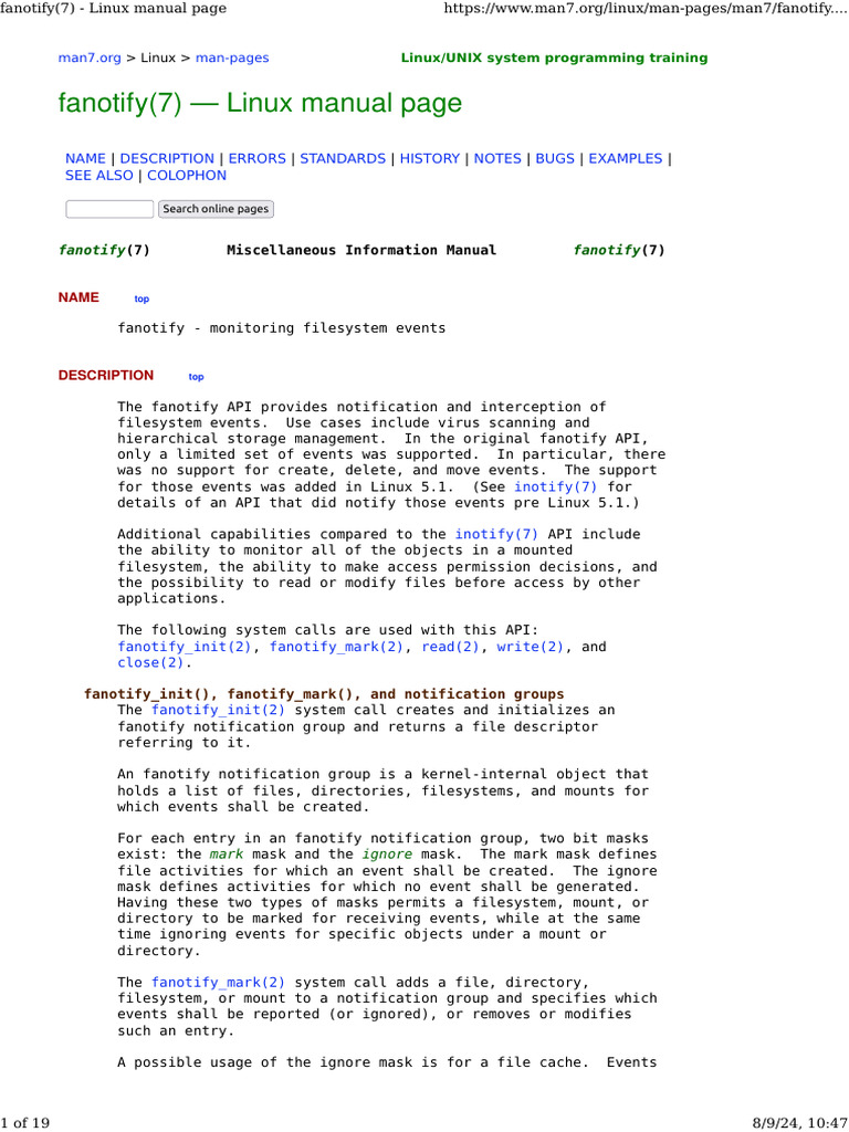 Fanotify (7) - Linux Manual Page | PDF | File System | Directory (Computing)