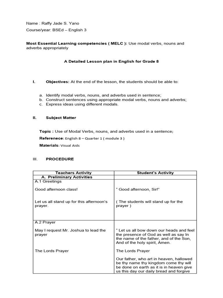 Lesson Plan | PDF | Verb | Adverb