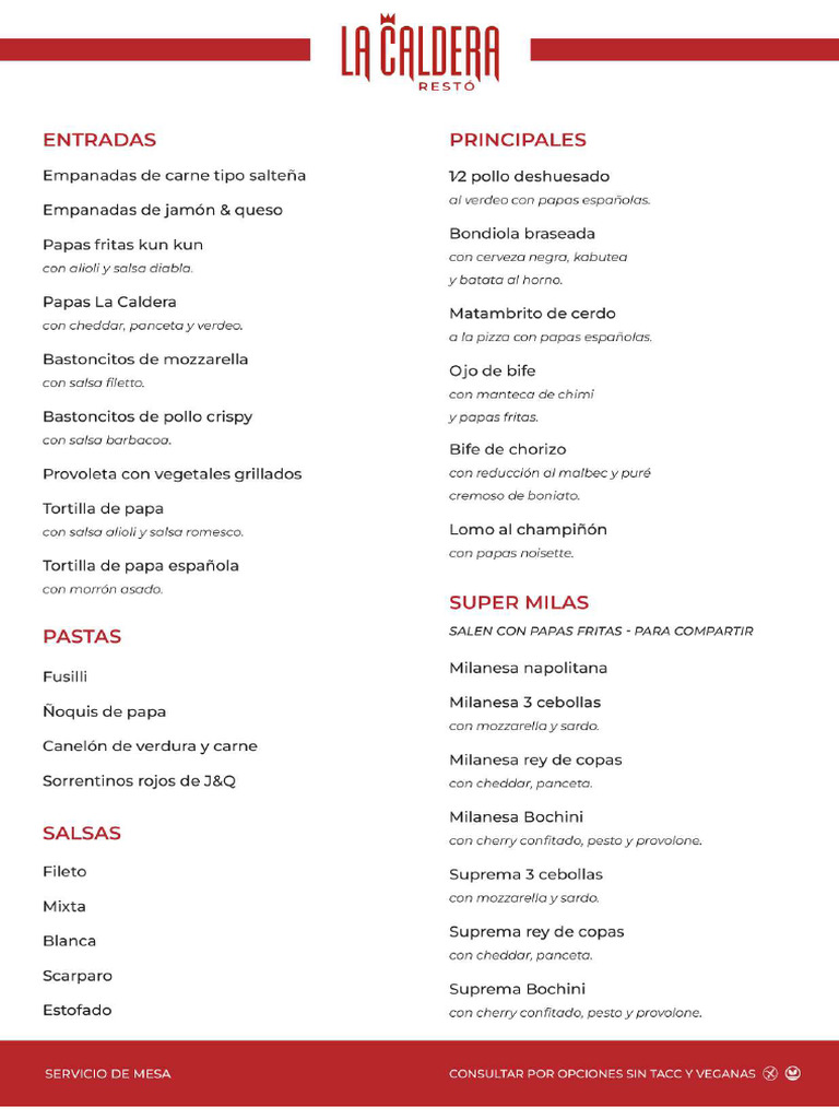 Menu La Caldera Resto | PDF