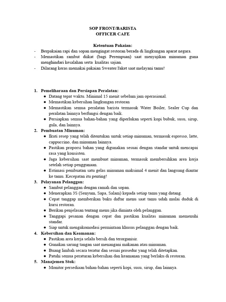 Sop Front - Barista | PDF