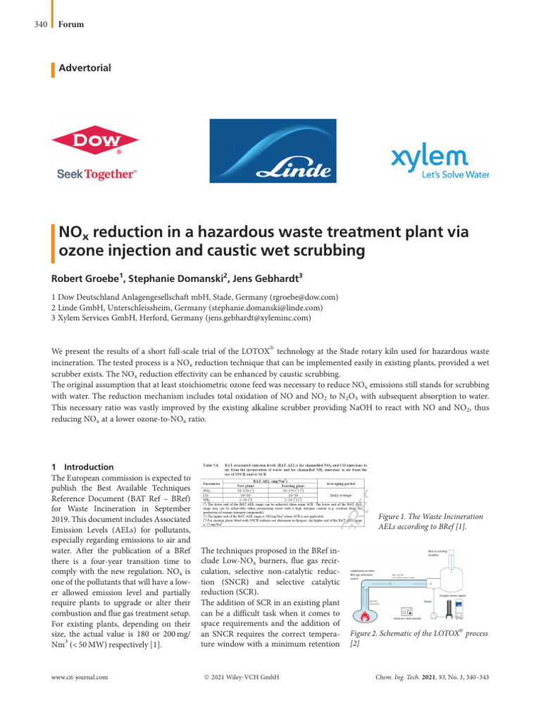 NOx reduction in a hazardous waste treatment plant via ozone injection ...