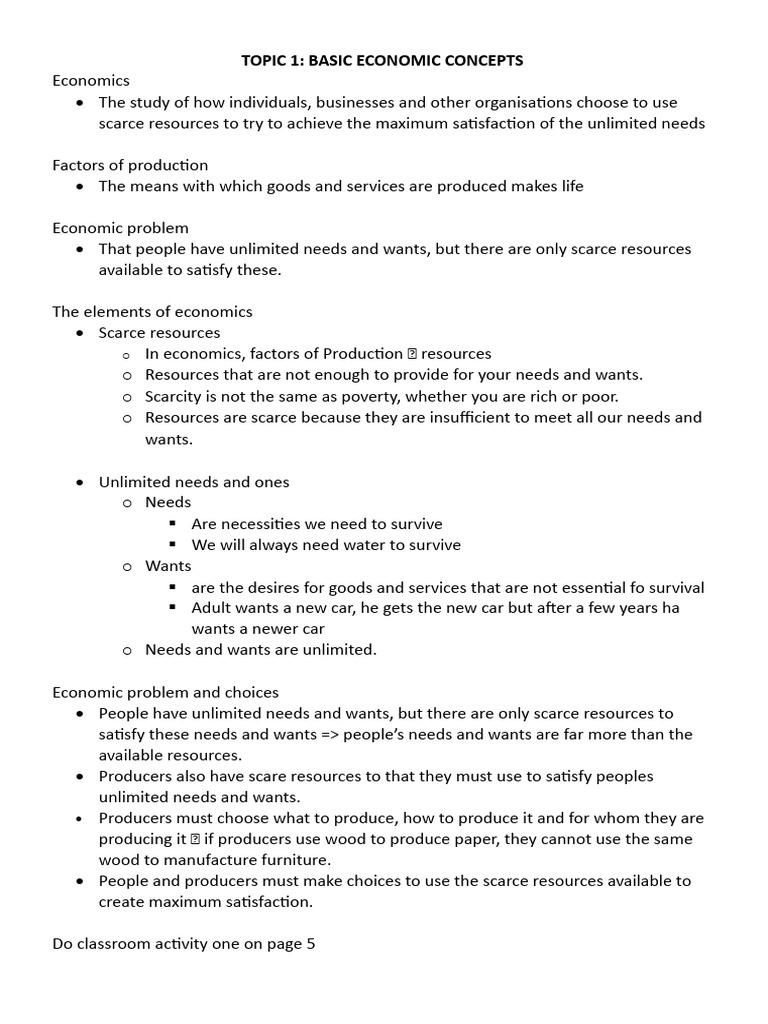 TOPIC 1 - Basic Economic Concepts | PDF | Gross Domestic Product ...