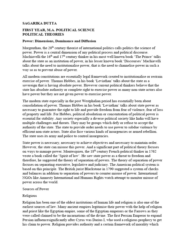 Theories of Power in Political Science | PDF | State (Polity) | Power ...