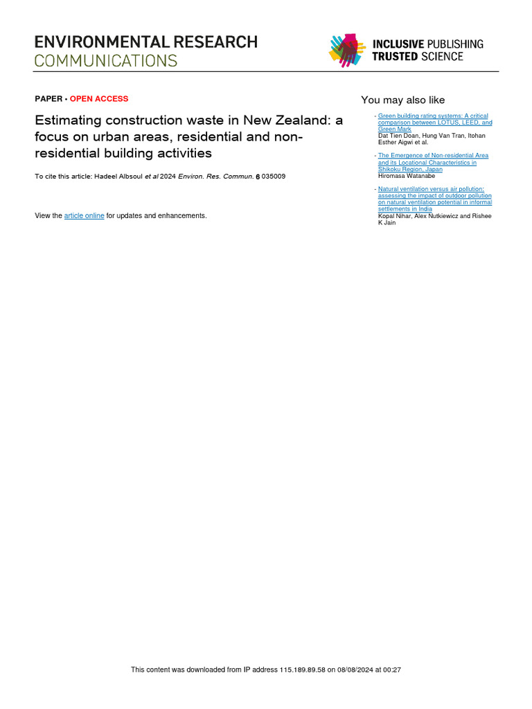 Estimating Construction Waste in New Zealand A Focus On Urban | PDF ...