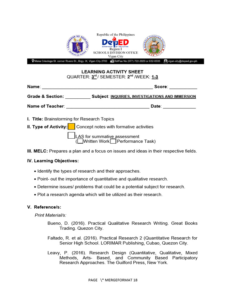 LAS III 12 MELC 1 Week 1-2-2 | PDF | Quantitative Research ...