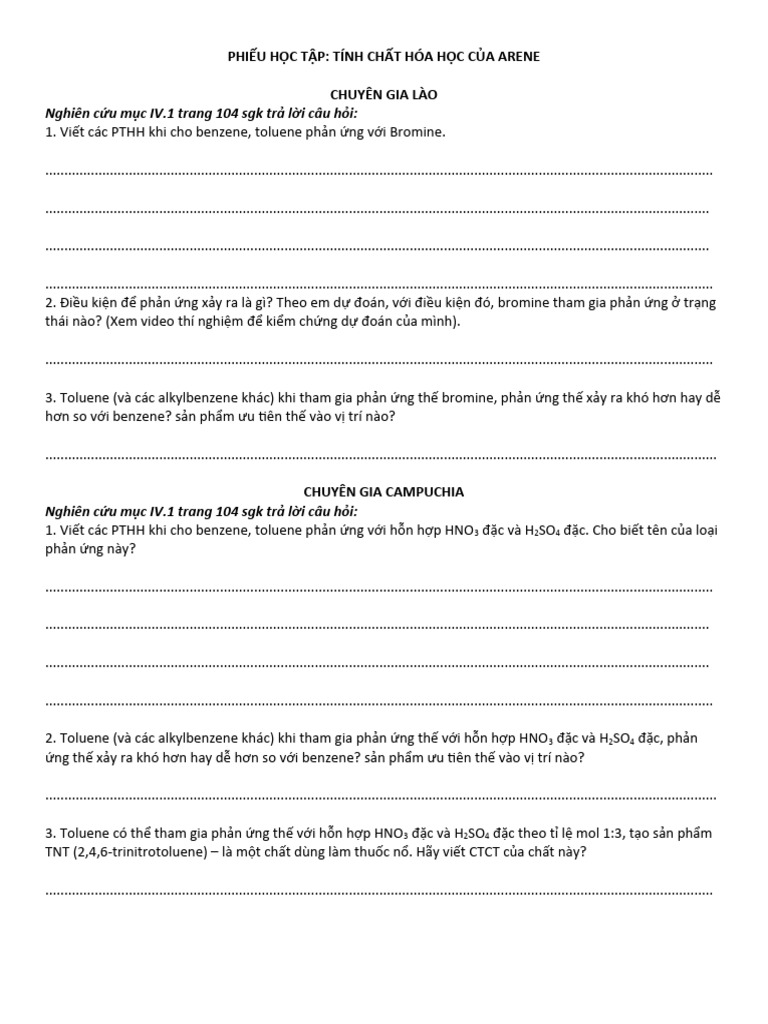 PHIẾU HỌC TẬP tchh arene | PDF