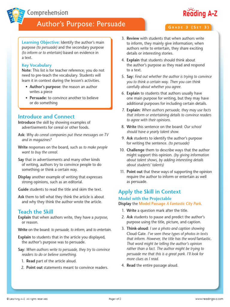 CP gr3 Ap Persuade Teacher Lesson Plan | PDF | Reading Comprehension