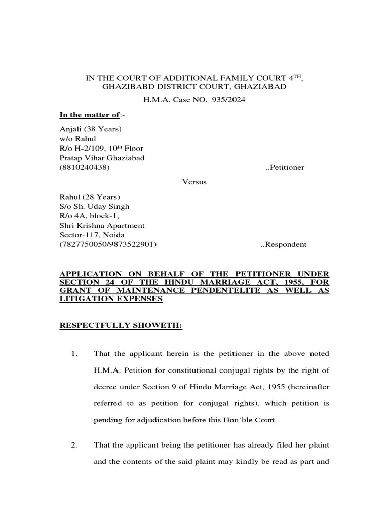 Application Under Section 24 HMA | PDF | Justice | Crime & Violence