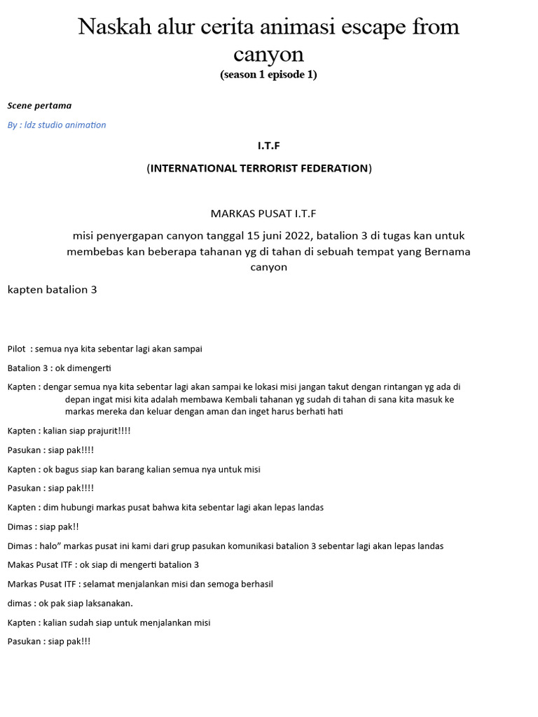Naskah Alur Cerita Animasi Escape From Canyon Part 1 | PDF | Sejarah