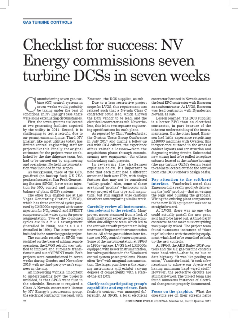 CCJ2017Q4-55 - Checklist For Successful Commissioning of GT DCS | PDF | Gas Turbine | Engineering