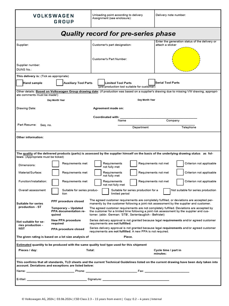 Quality Documentation For Pre-Series Phase | PDF