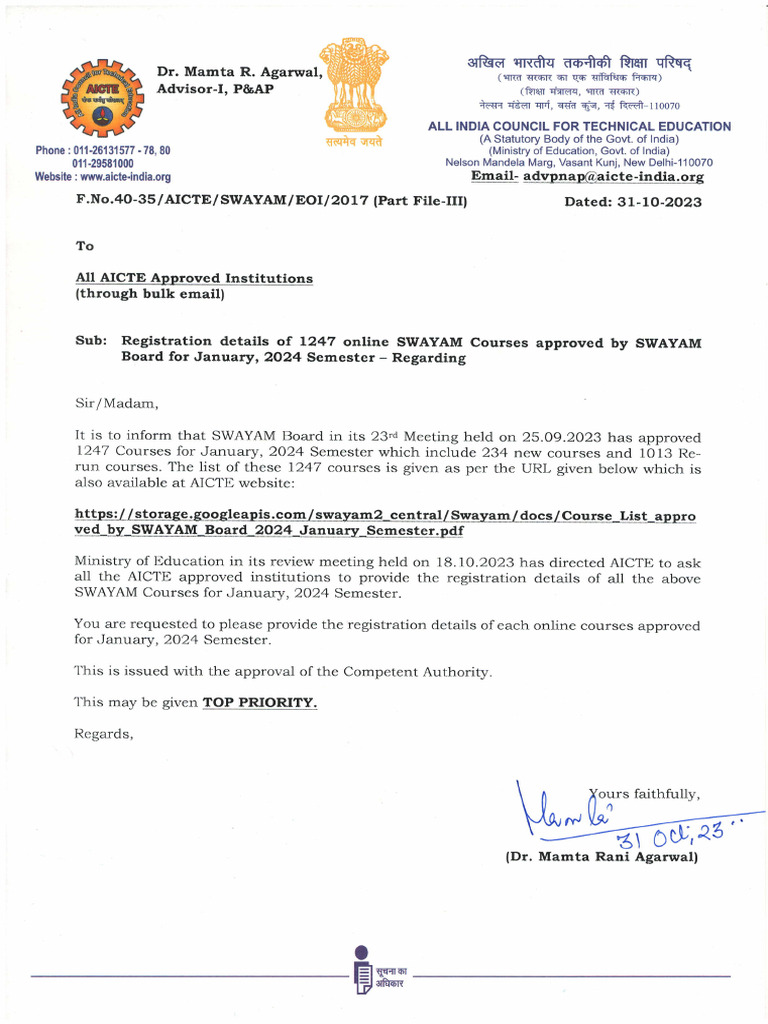 Letter - All-AICTE-approved-Inst - 31 10 2023 | PDF | Career And Technical Education ...