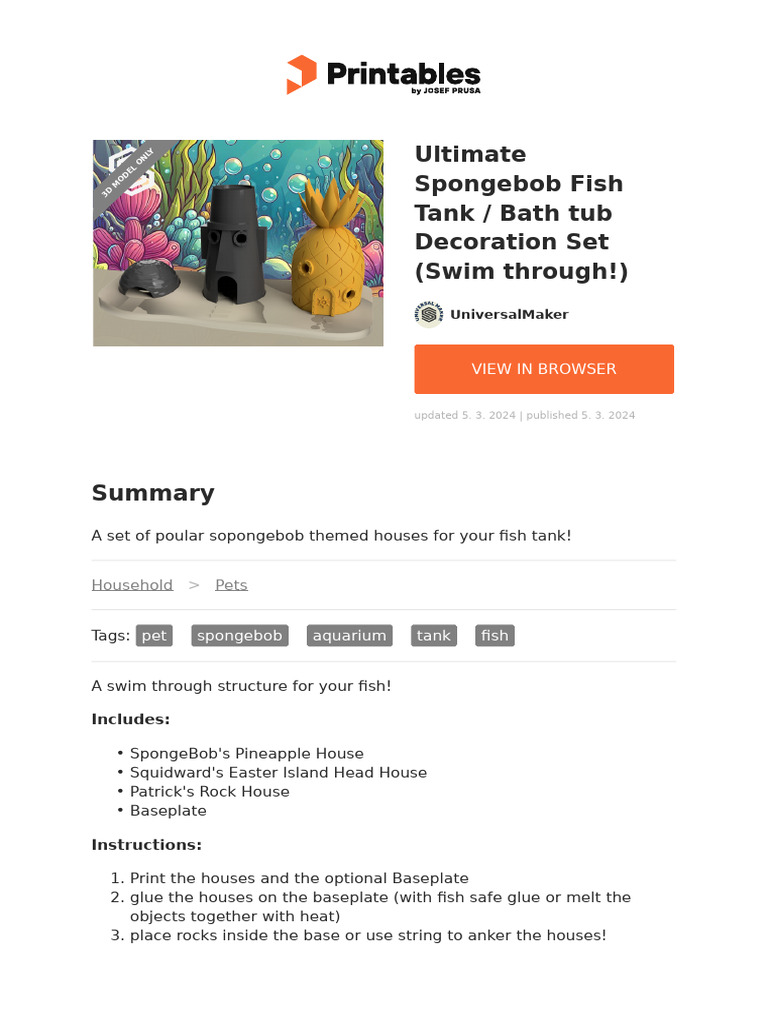 Ultimate Spongebob Fish Tank Bath Tub Decoration Set Swim Through | PDF ...